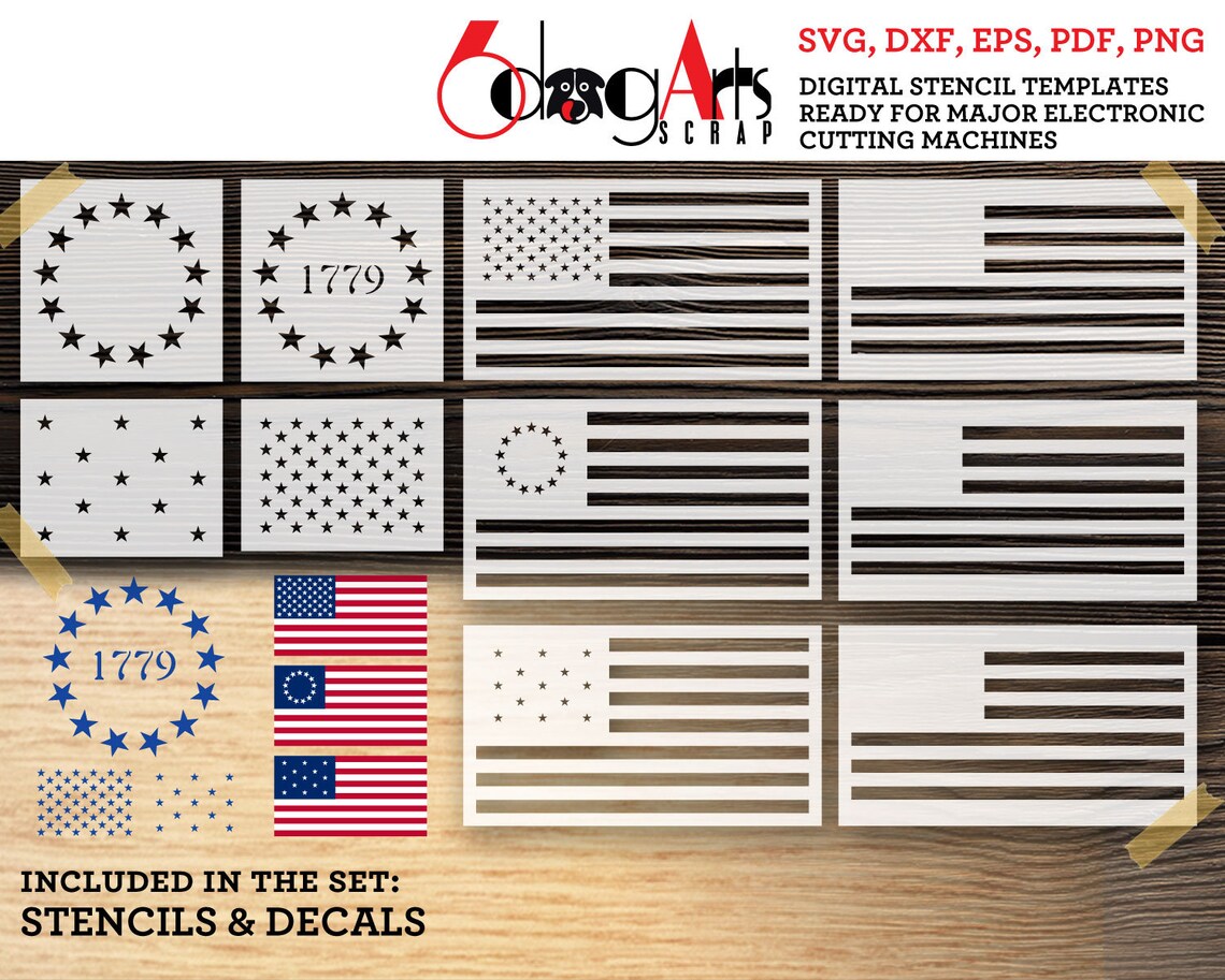 USA Flags Betsy Ross Flag Stencil and Decal Templates SVG Dxf | Etsy