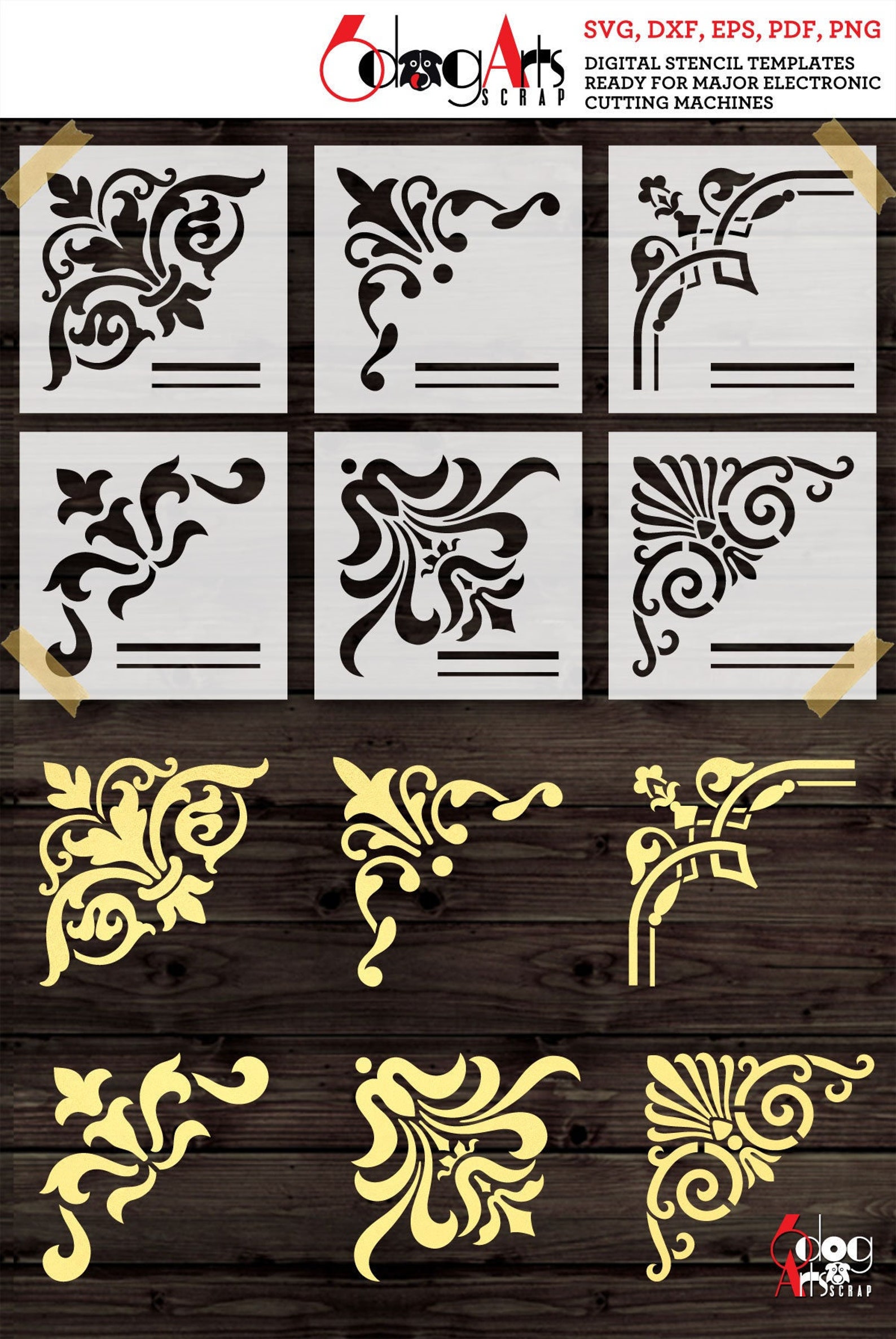 6 Corner Frame Stencil Digital Templates SVG DXF Files Diy | Etsy