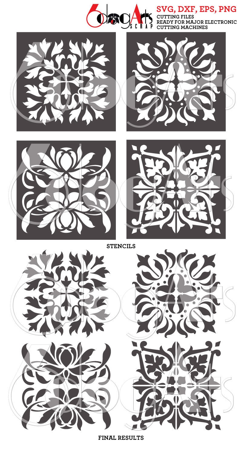 4 Tile Digital Stencil Template Designs SVG DXF Cut Files Diy - Etsy ...