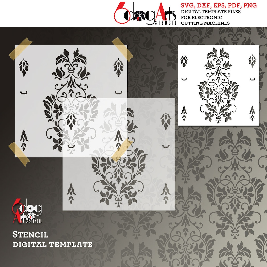 Damask Wall Digital Stencil Vector Cut Files SVG DXF Diy Template ...