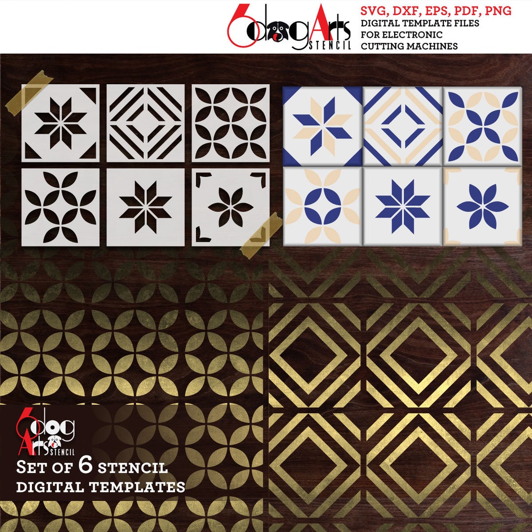 6 Tile Digital Stencil Template Designs SVG DXF Vector Files Diy Mylar ...
