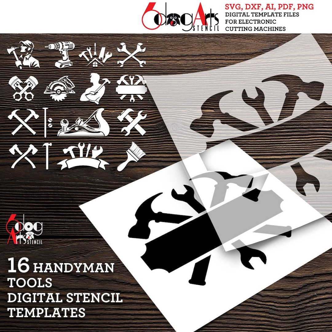 16 Handyman Tools Digital Stencil Templates SVG DXF Files Mylar ...