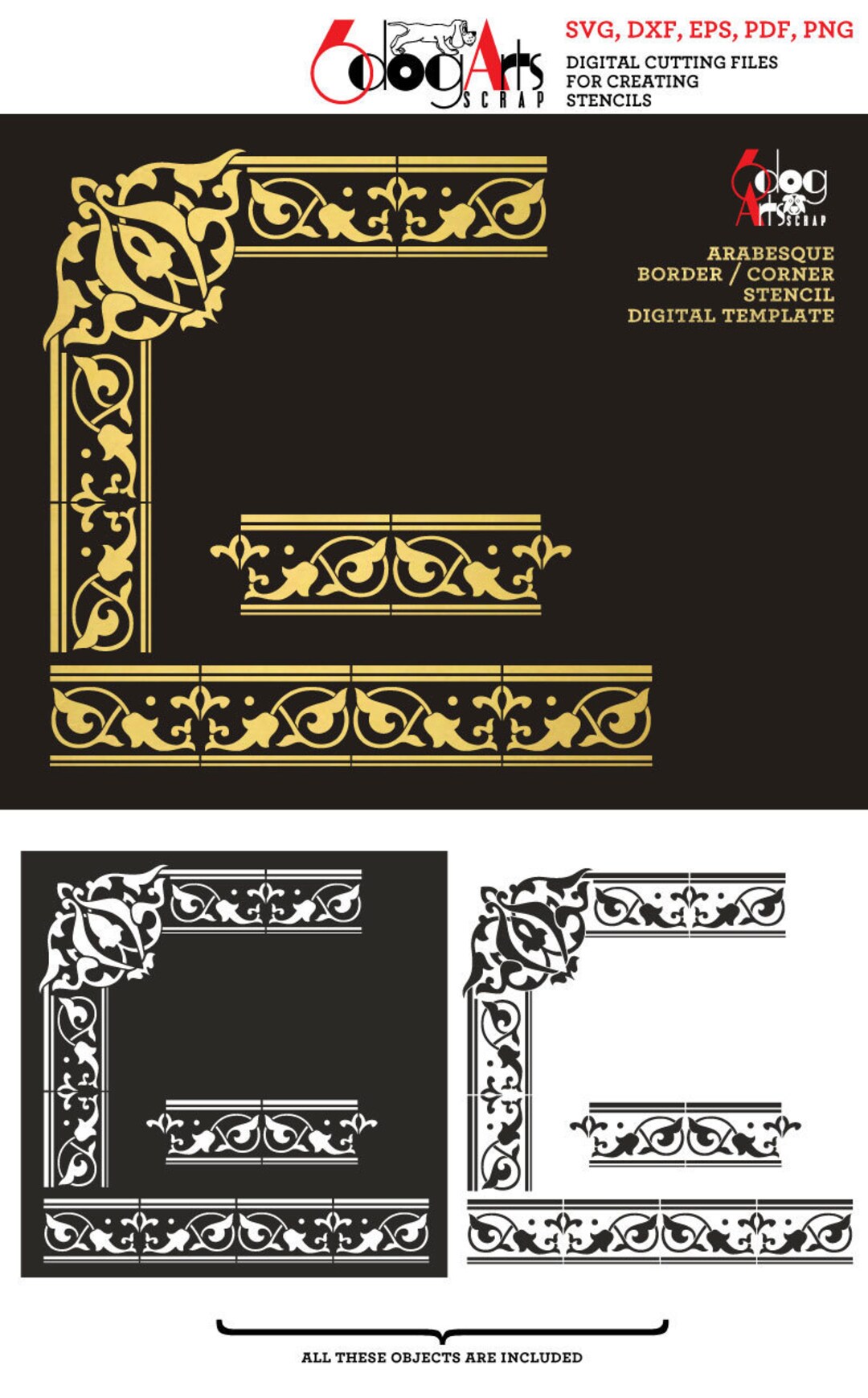 Damask Arabesque Corner Border Stencil / Decal Digital - Etsy