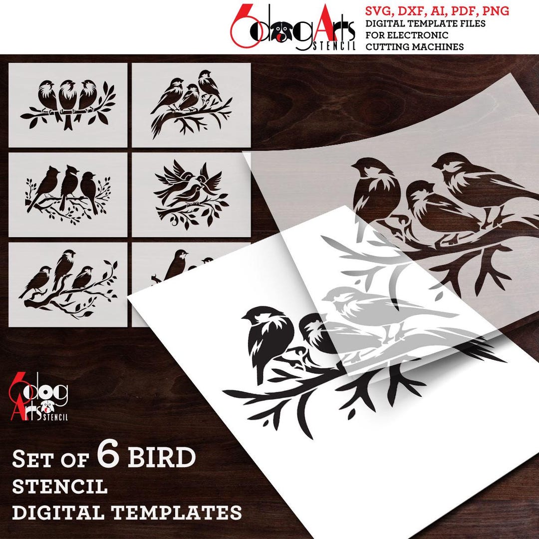 6 Bird Digital Stencil Templates SVG DXF Vector Files Mylar Polyester ...