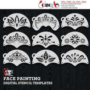 9 Face Painting Digital Stencil Templates SVG DXF Vector Files Mylar ...