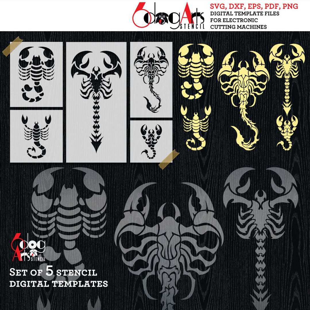 5+5 Tribal Scorpion Digital Stencil & Decal Templates SVG DXF Files ...