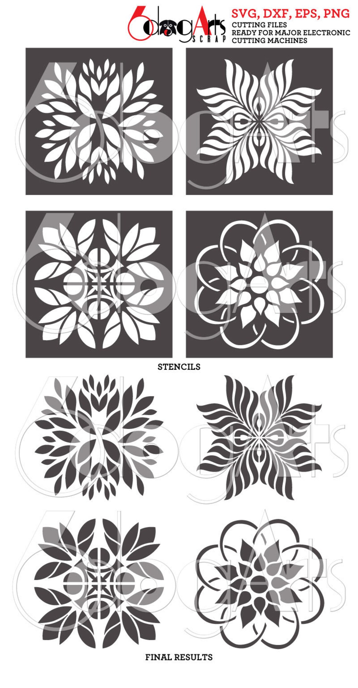 4 Tile Digital Stencil Template Designs SVG DXF Vector Files - Etsy