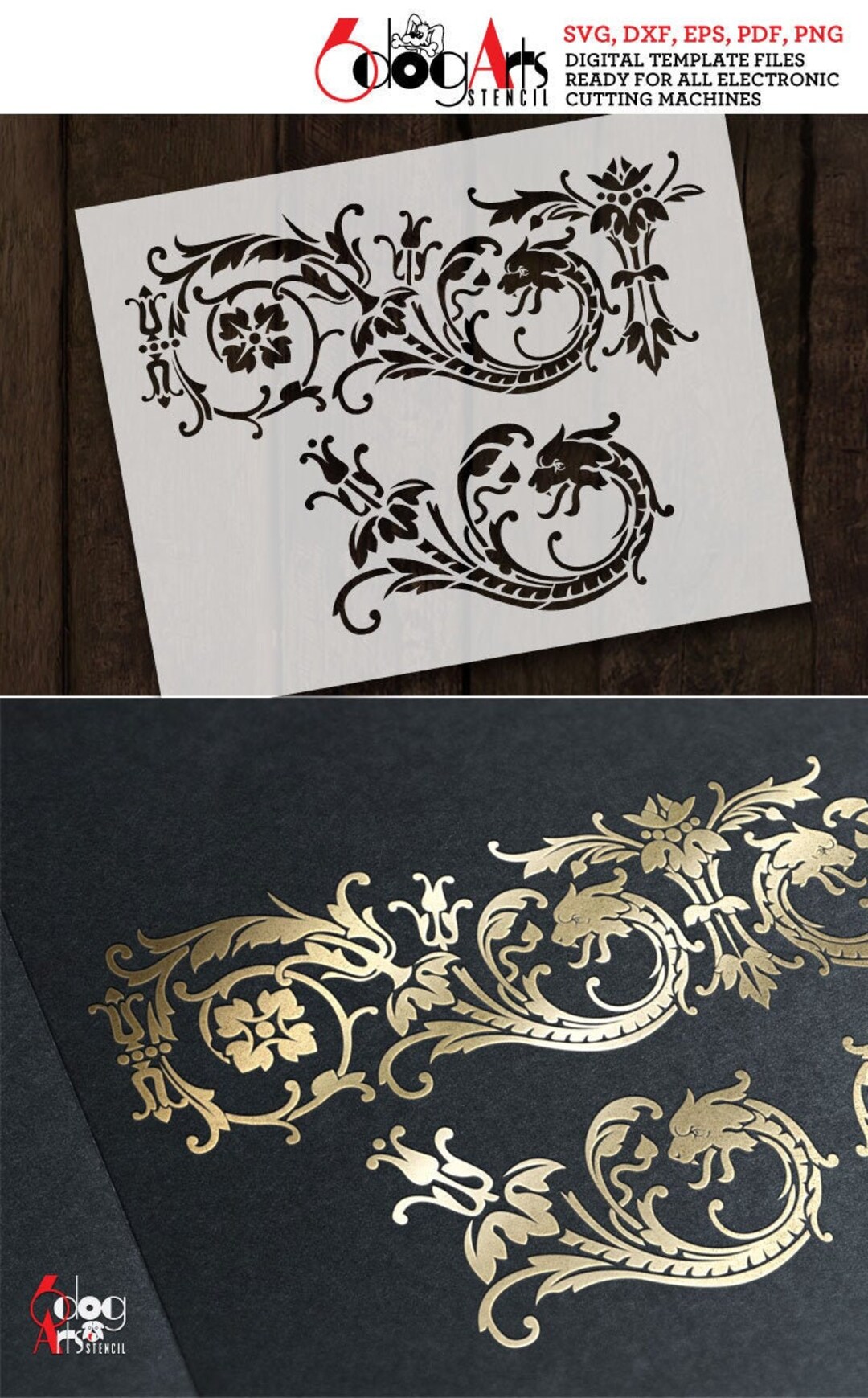 2 Baroque Stencil & 2 Decal Digital Templates SVG DXF Files - Etsy