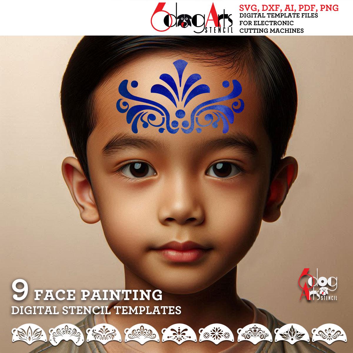 9 Face Painting Digital Stencil Templates SVG DXF Vector Files Mylar ...