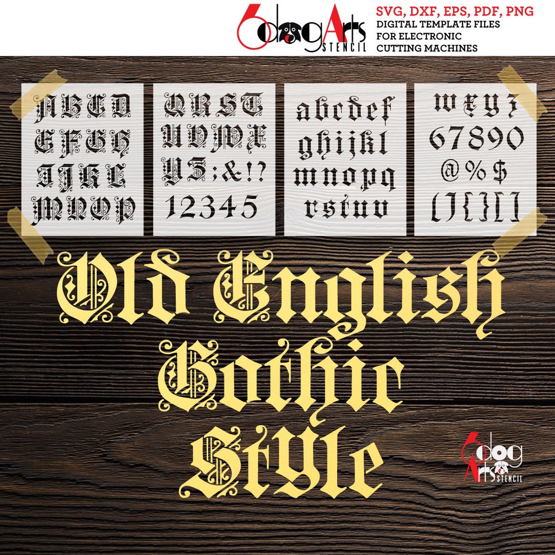 Old English Alphabet Letters Digital Stencil Templates SVG DXF Vector ...