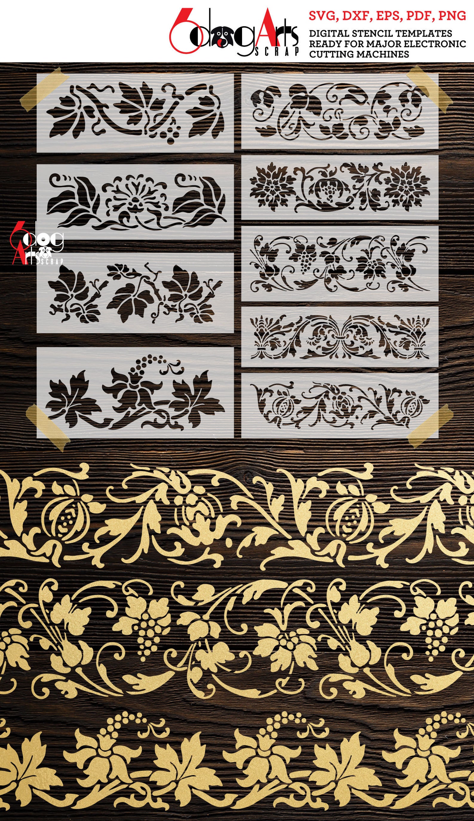 9 Floral Border Digital Stencil Templates SVG DXF Vector Files - Etsy