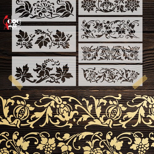 9 Floral Border Digital Stencil Templates SVG DXF Vector Files - Etsy
