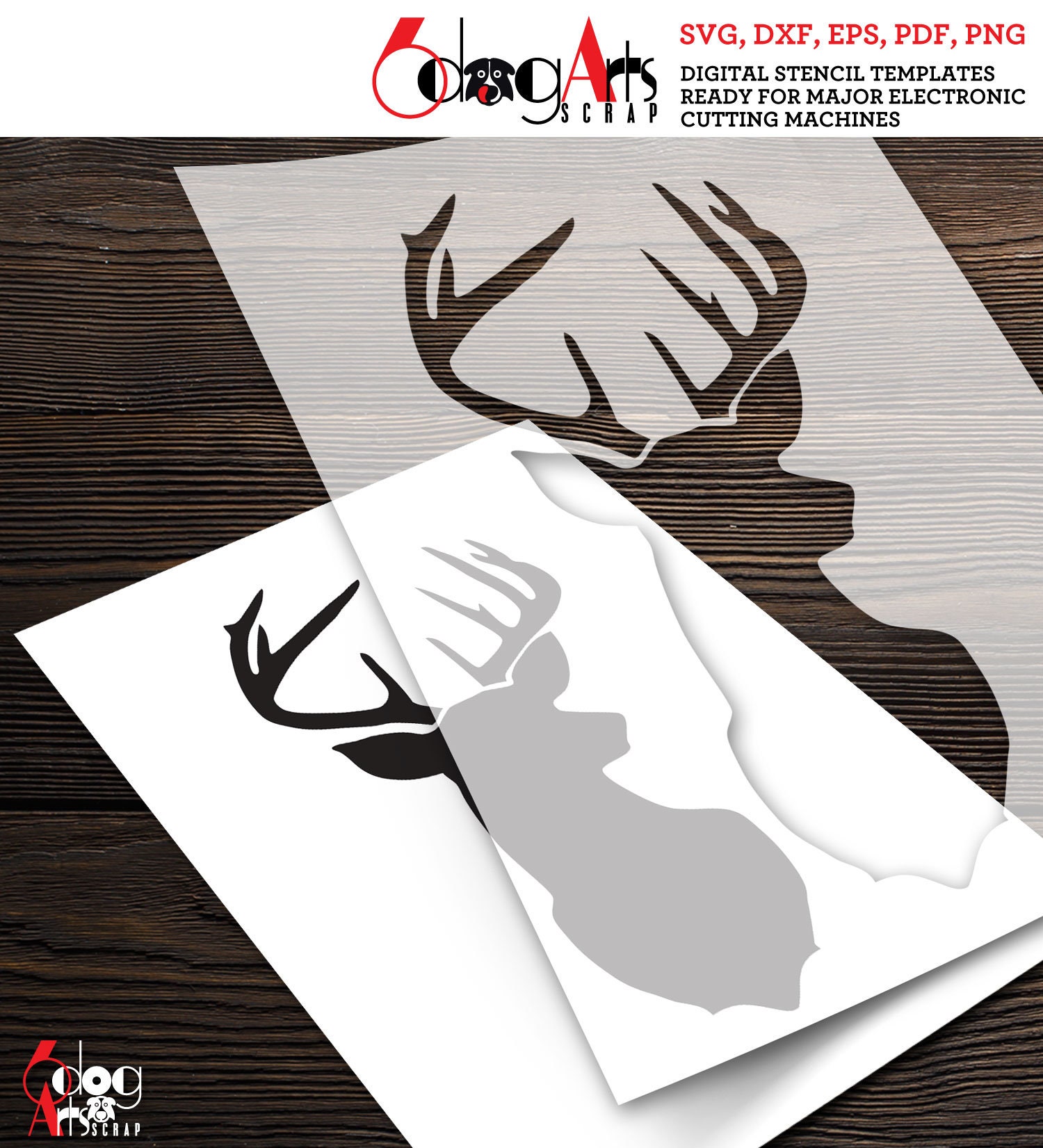 8 Deer Silhouette Digital Stencil Templates SVG DXF Vector Files Diy ...