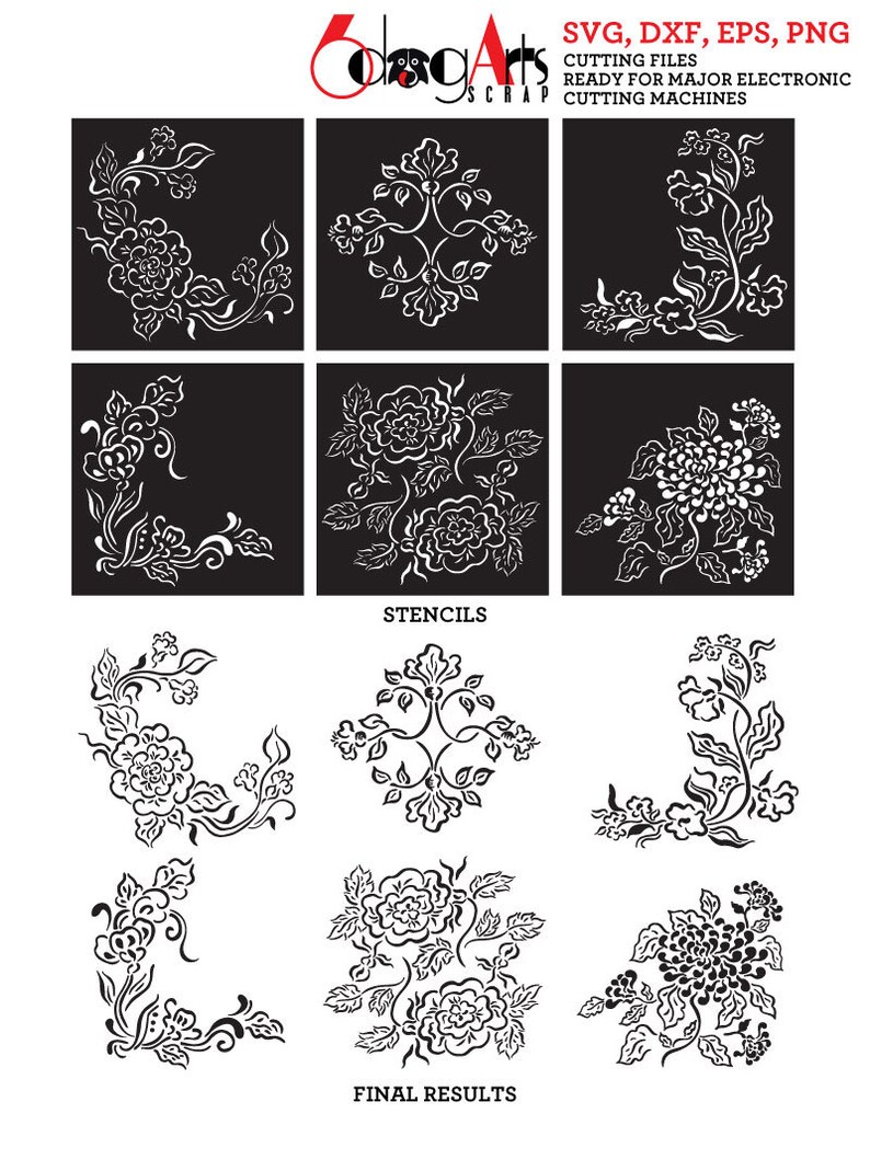 6 Victorian Tile Digital Stencil Template Designs SVG DXF Vector Files ...