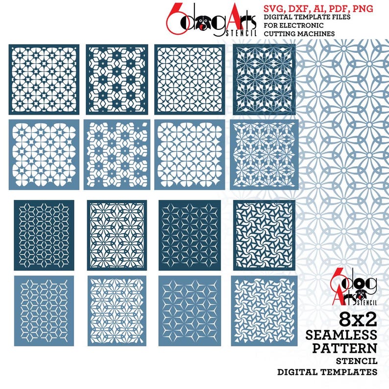 16 SVG Bundle Seamless Pattern Digital Stencil Templates Files Instant ...