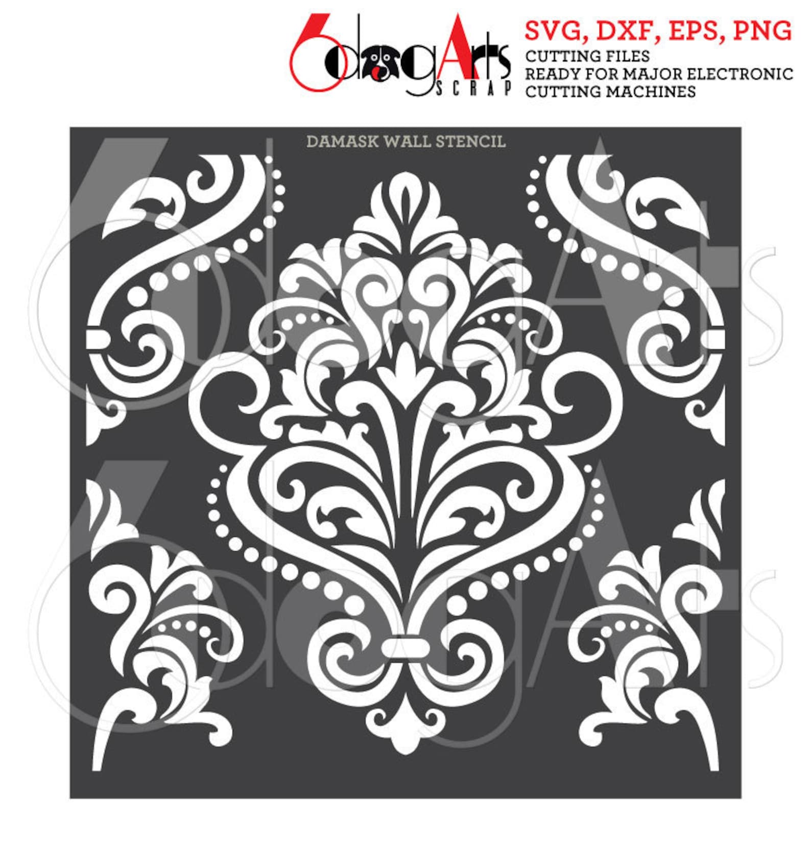 Damask Wall Digital Stencil Vector Cut Files SVG DXF Diy - Etsy