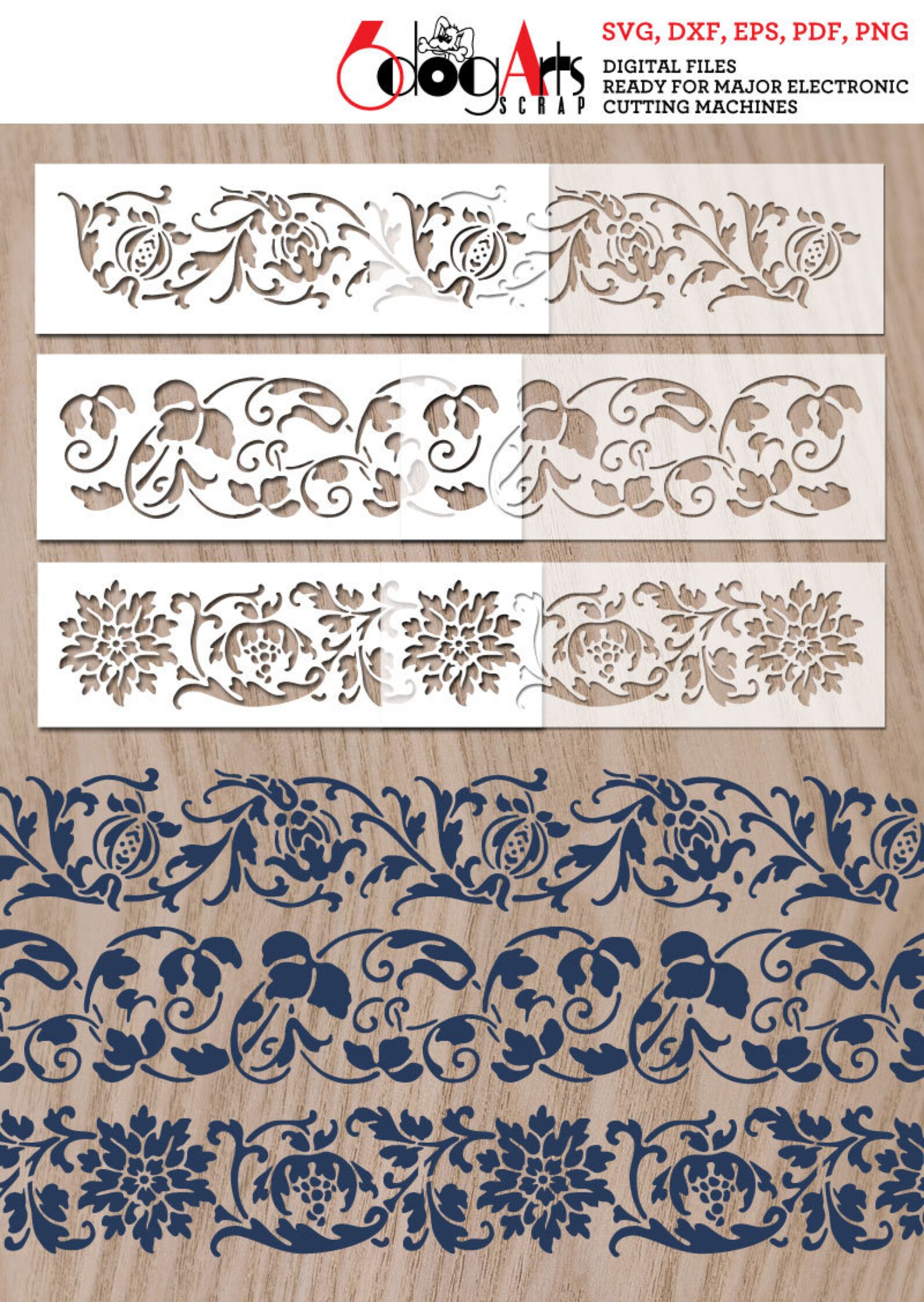 9 Floral Border Digital Stencil Templates SVG DXF Vector Files - Etsy