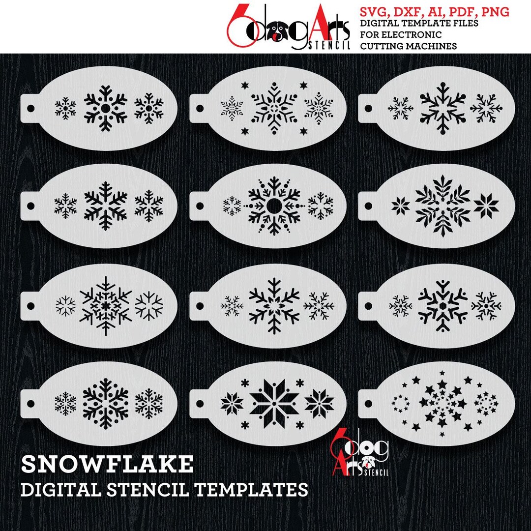12 Snowflake Digital Stencil Templates SVG DXF Vector Files Mylar ...