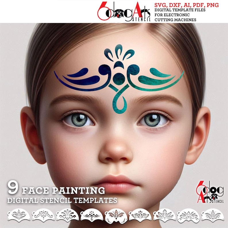 9 Face Painting Digital Stencil Templates SVG DXF Vector Files Mylar ...