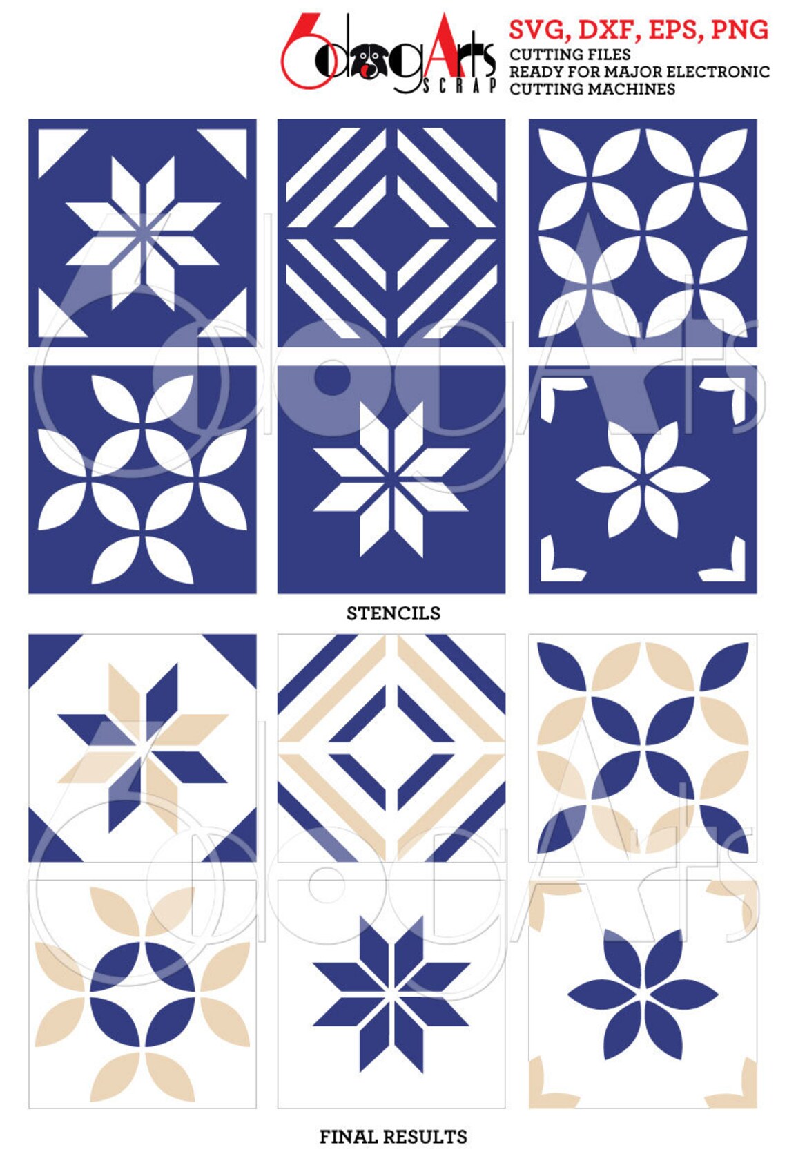 6 Tile Digital Stencil Template Designs SVG DXF Cut Files Diy | Etsy