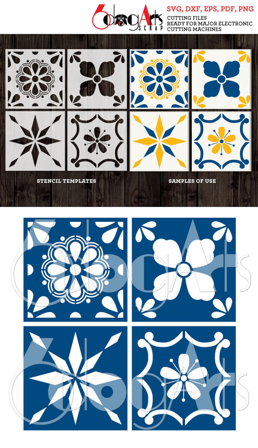 4 Mexican Talavera Tile Digital Stencil Templates SVG DXF - Etsy