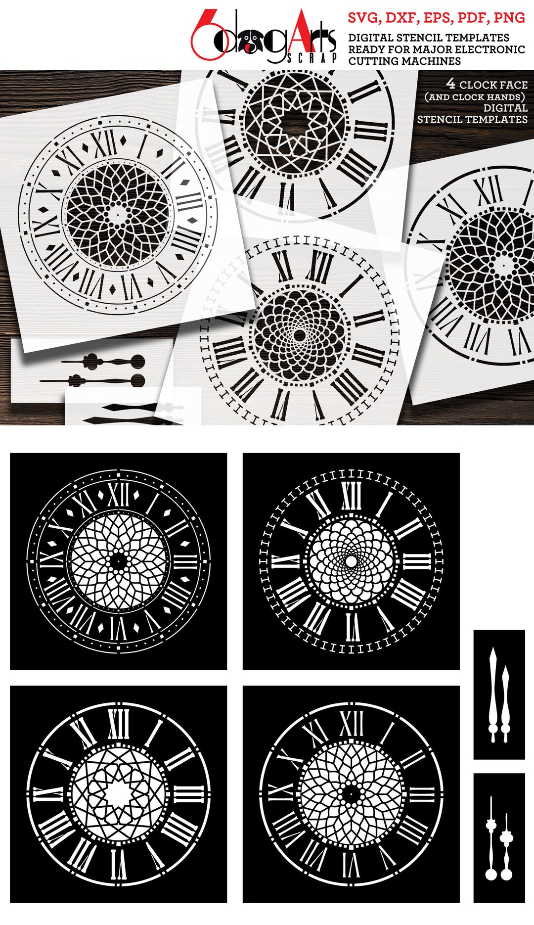 4 Clock Face Digital Stencil Templates SVG DXF Vector Files - Etsy