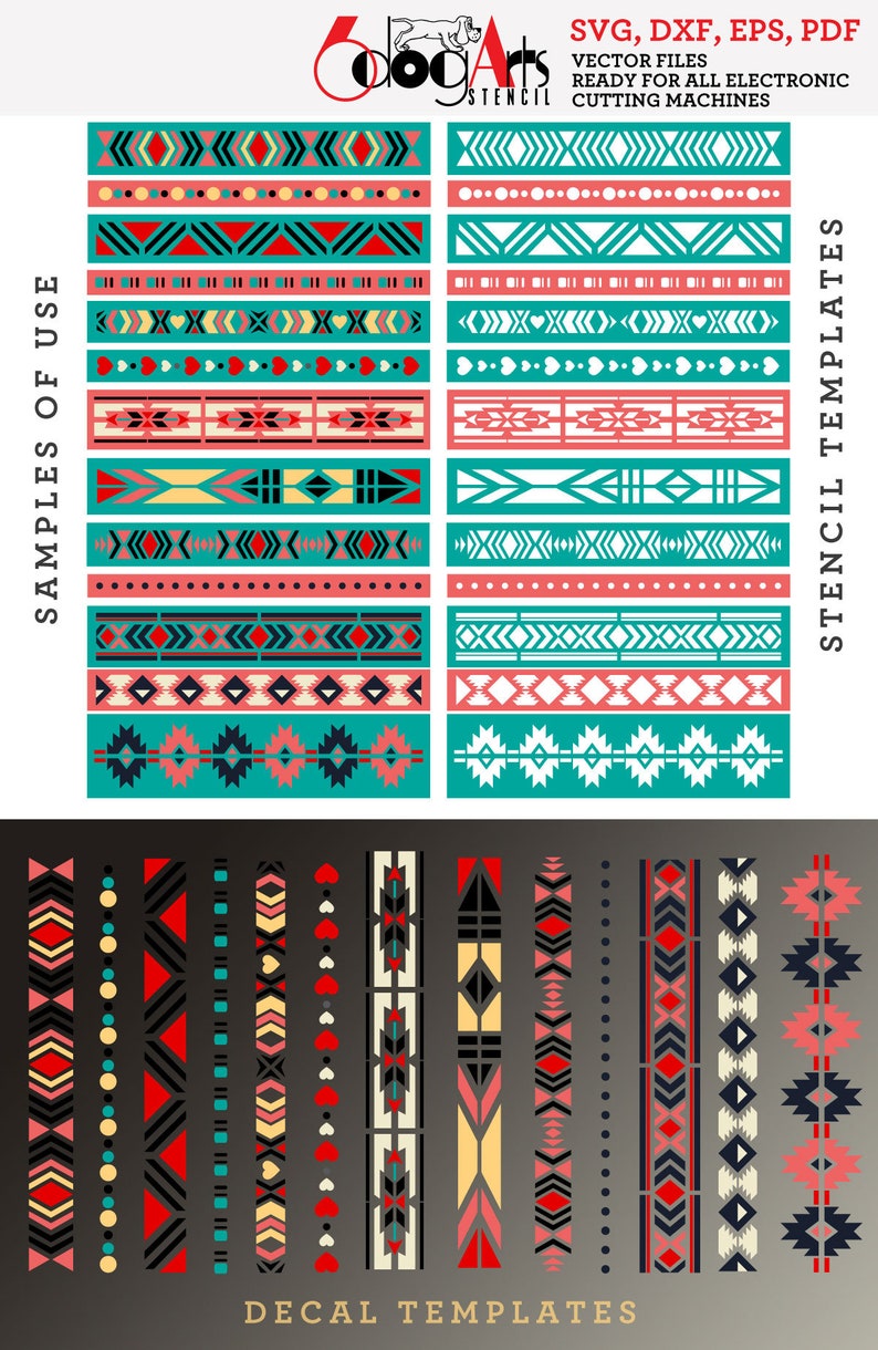 Native American Border Digital Stencil Templates SVG DXF Files Download ...