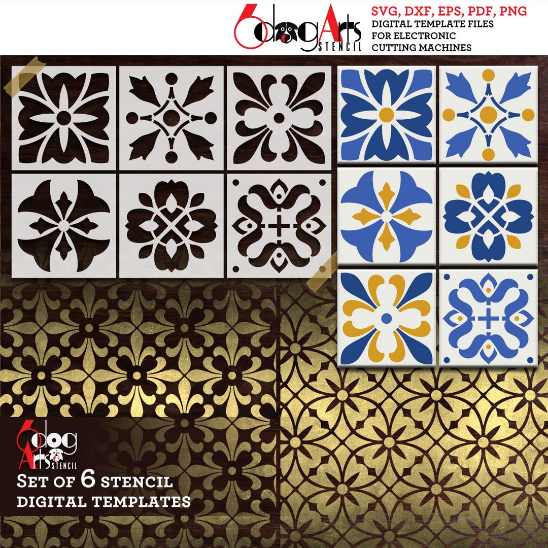 6 Mexican Talavera Tile Digital Stencil Templates SVG DXF Vector Files ...