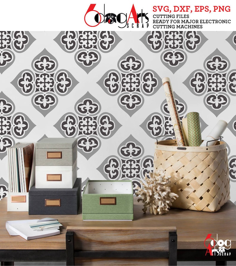 4 Tile Digital Stencil Template Designs SVG DXF Vector Files Diy Mylar ...