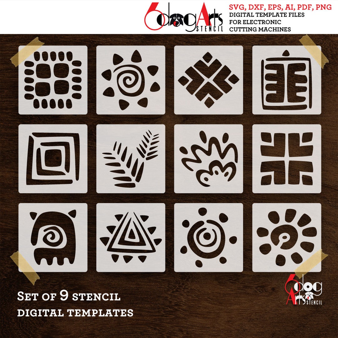 9 Polynesian Designs Digital Stencil Templates Vector SVG DXF Files ...