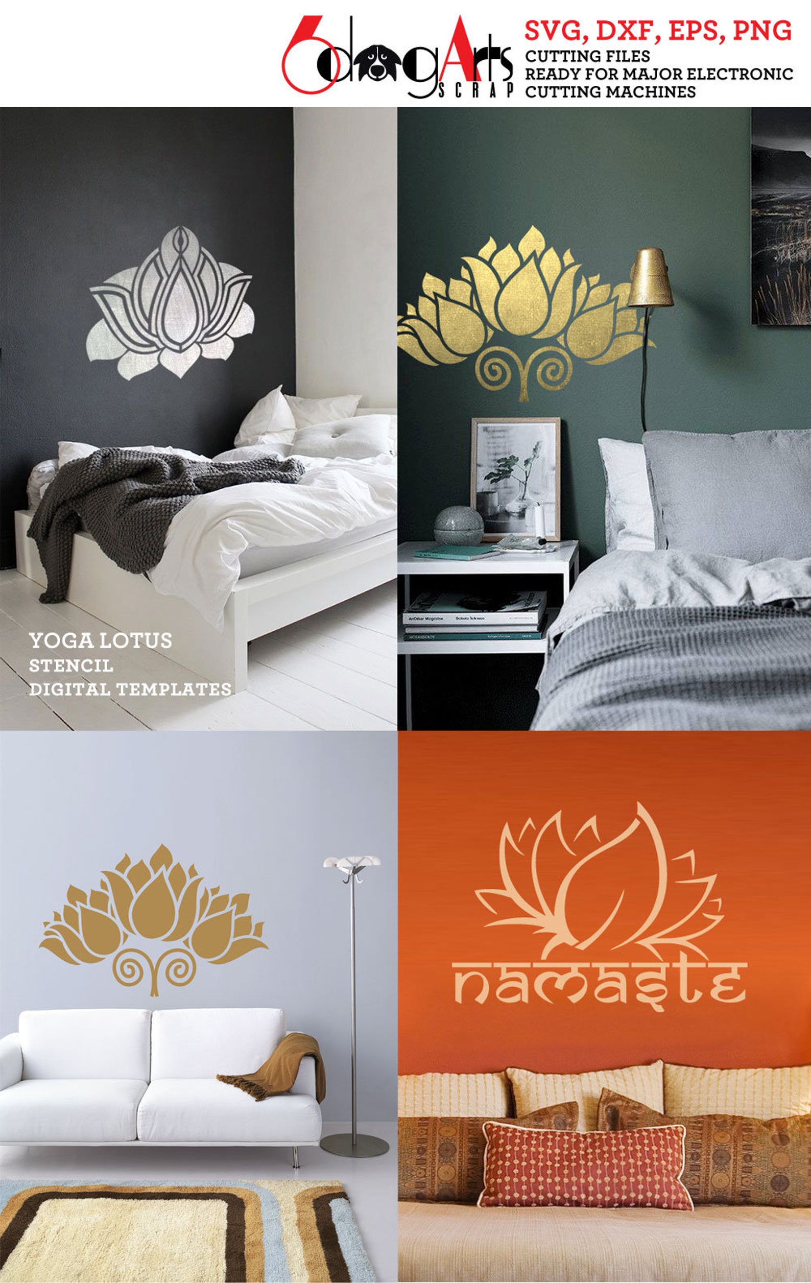 15 Yoga Lotus Namaste Digital Stencil Templates SVG DXF Cut - Etsy