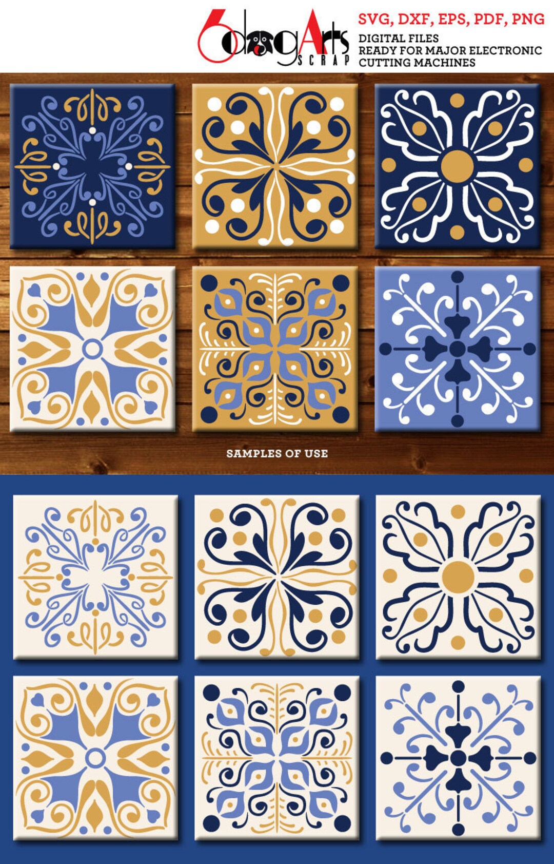 6 Mexican Talavera Tile Digital Stencil Templates SVG DXF - Etsy