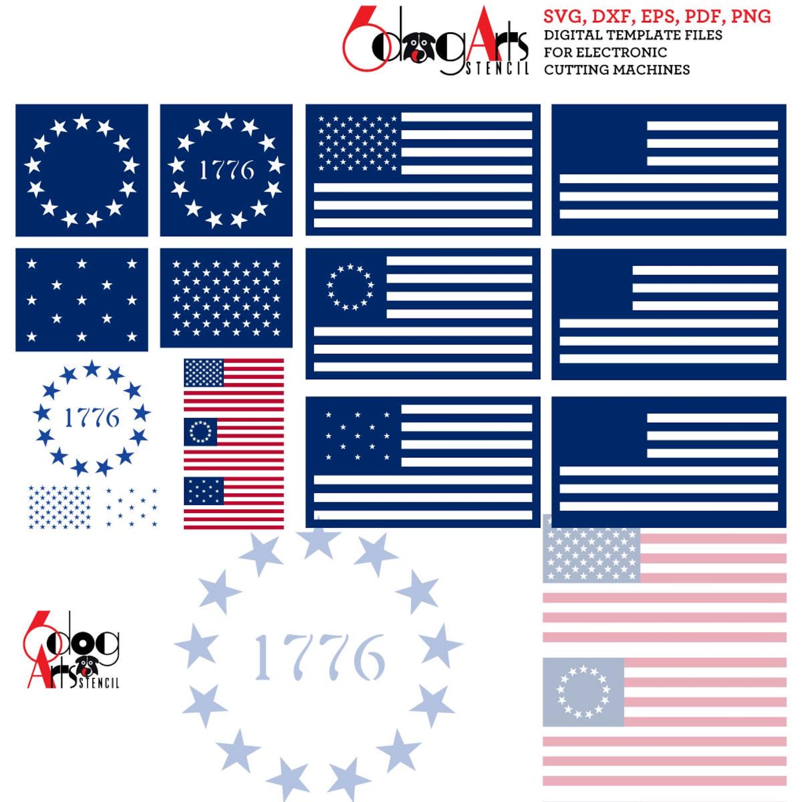 USA Flags Betsy Ross Flag Stencil and Decal Templates SVG Dxf Vector ...