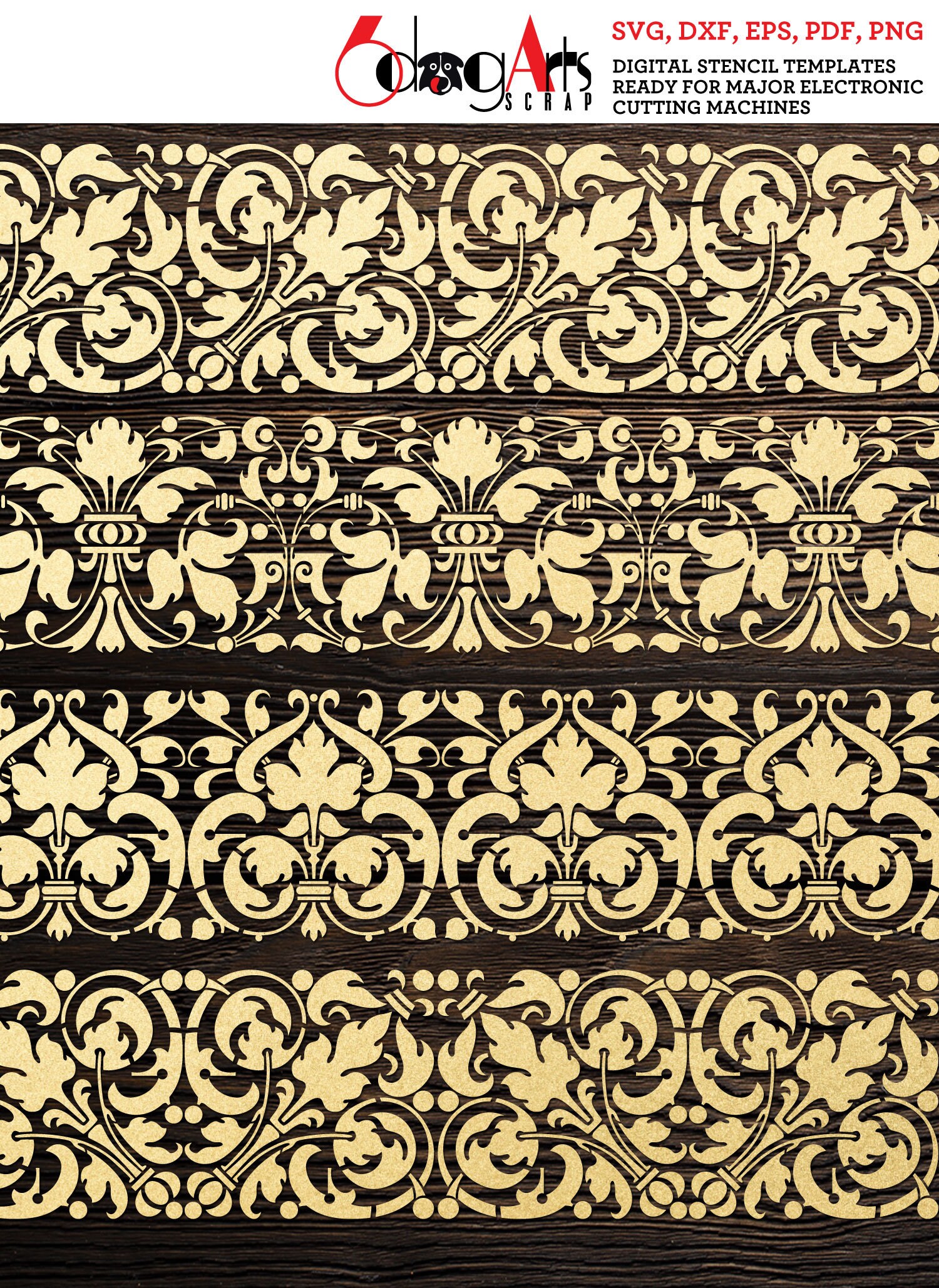 3 Baroque Border Stripe Digital Stencil Templates SVG DXF | Etsy
