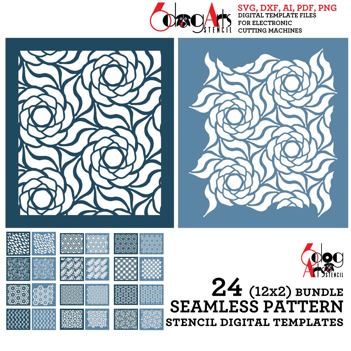 24 Seamless Pattern Stencils SVG Bundle, Laser / Cricut Cutting ...