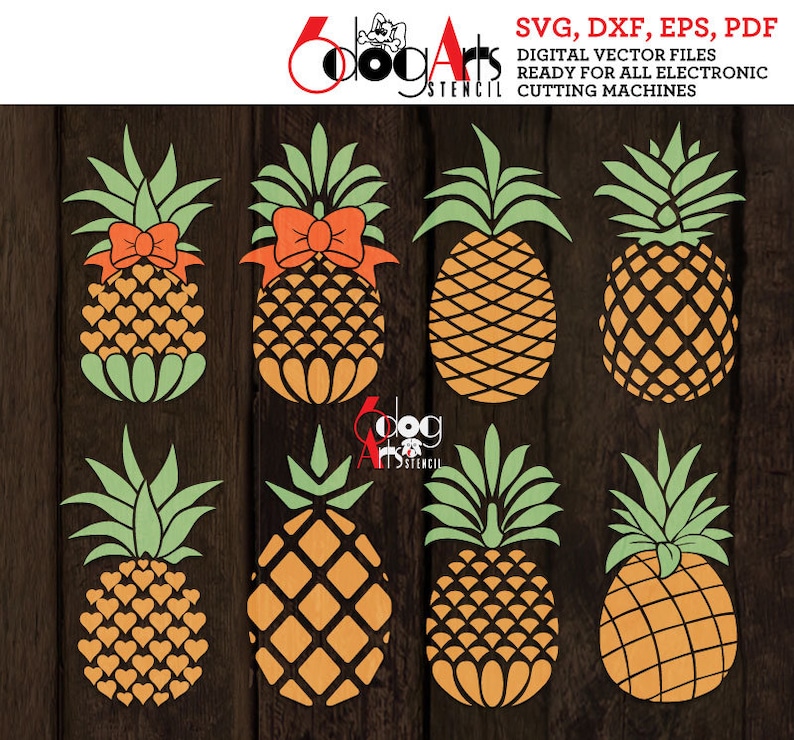8 Pineapple Digital Stencil and Decal Templates SVG DXF Cut | Etsy