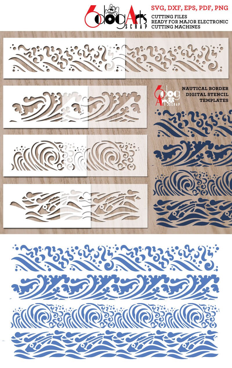4 Nautical Border Digital Stencil / Decal Templates SVG DXF | Etsy