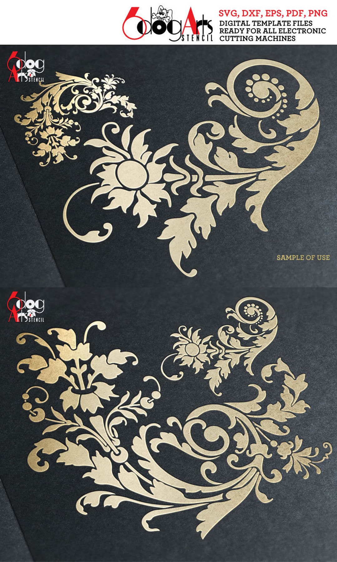 2 Baroque Stencil & 2 Decal Digital Templates SVG DXF Files - Etsy