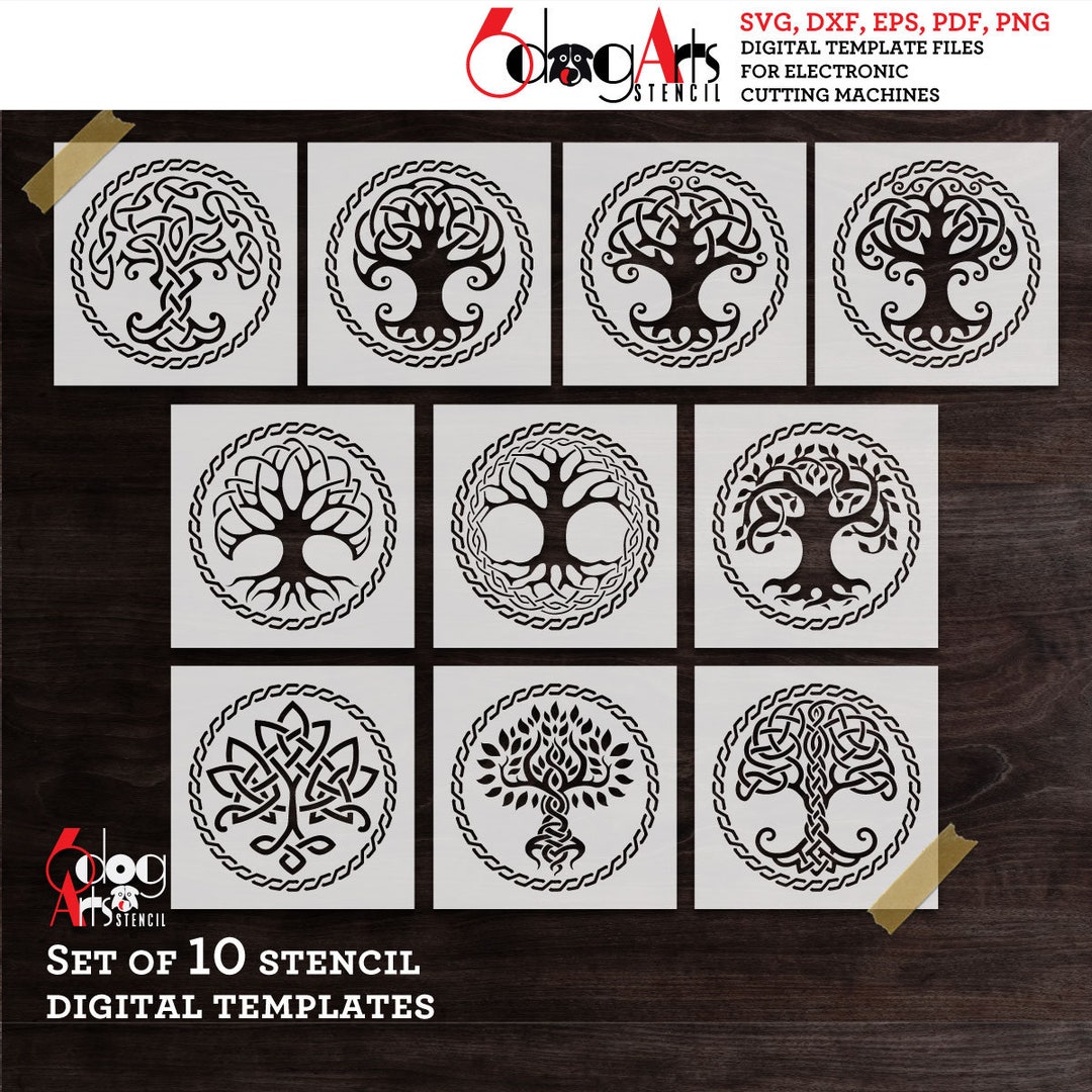 10 Celtic Tree Digital Stencil Templates Vector SVG DXF Files Instant ...