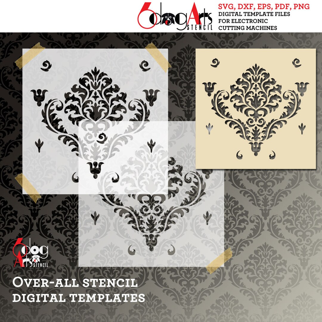 Damask Wall Digital Stencil Vector Files SVG DXF Diy Template Instant ...
