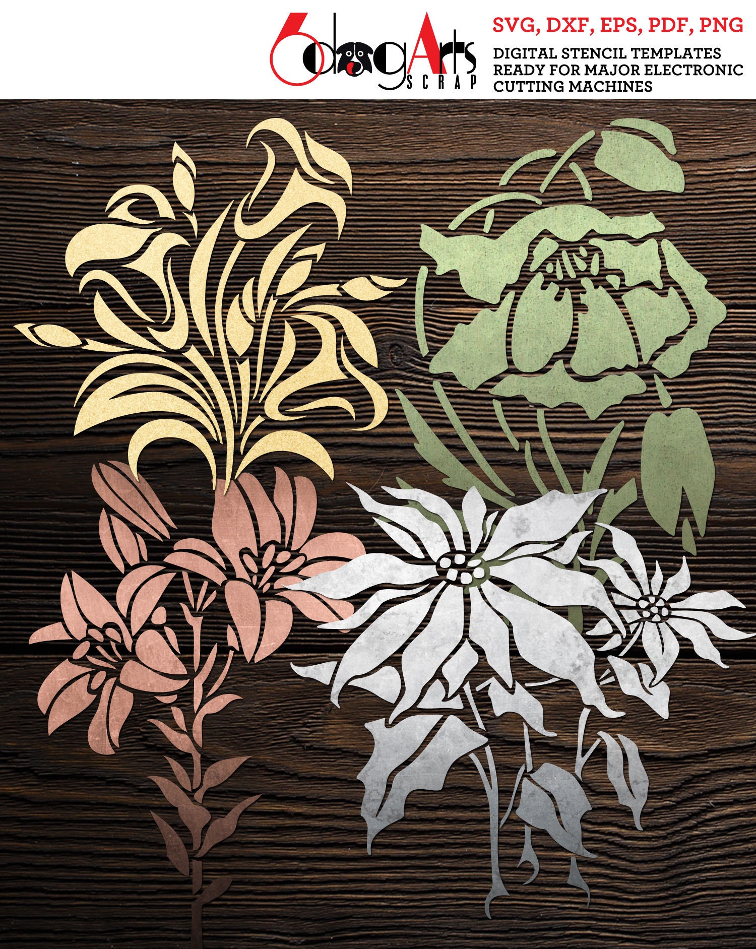 12 Digital Stencil Templates SVG DXF Files for Laser Cricut Cutting ...