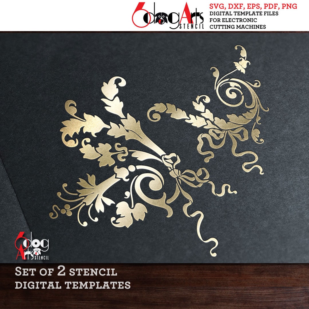 2 Baroque Stencil & 2 Decal Digital Templates SVG DXF Files Vinyl Mylar ...