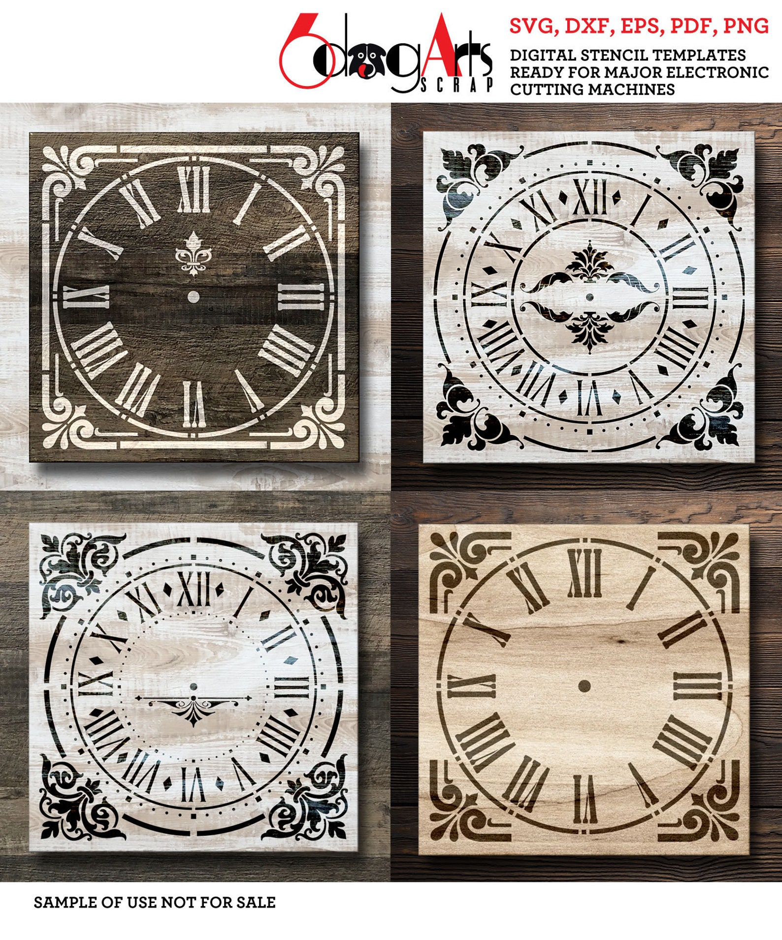 4 Clock Face Digital Stencil Templates SVG DXF Vector Files - Etsy