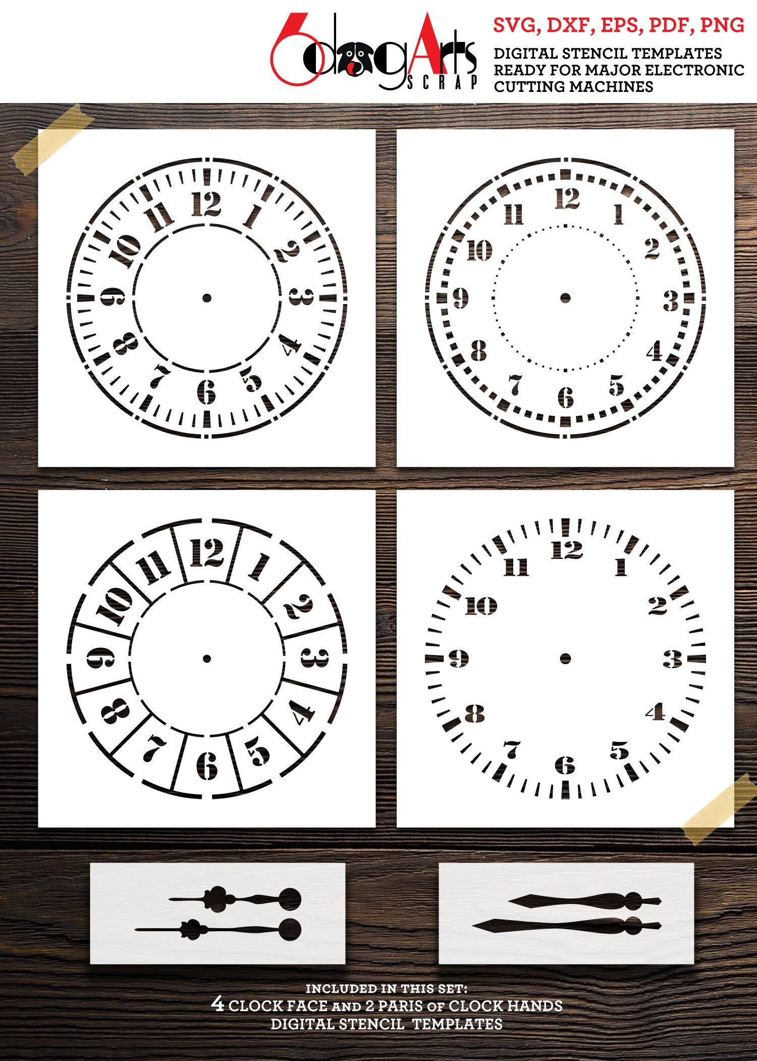 4 Clock Face Digital Stencil Templates SVG DXF Vector Files Mylar Film ...