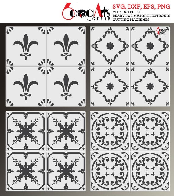 4 Heraldic Tile Digital Stencil Template Designs SVG DXF Cut - Etsy ...