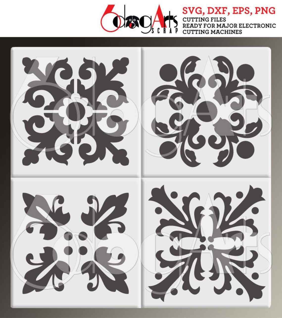 4 Tile Digital Stencil Template Designs SVG DXF Vector Files - Etsy