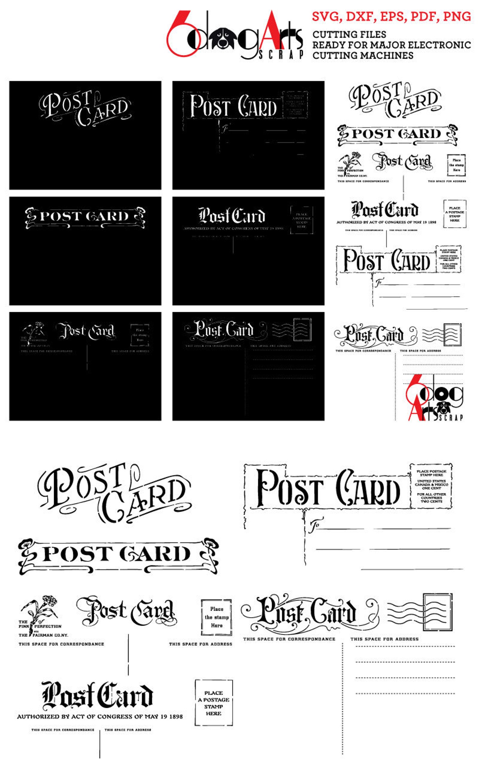 6 Vintage Post Card Digital Stencil Templates SVG DXF Cut | Etsy