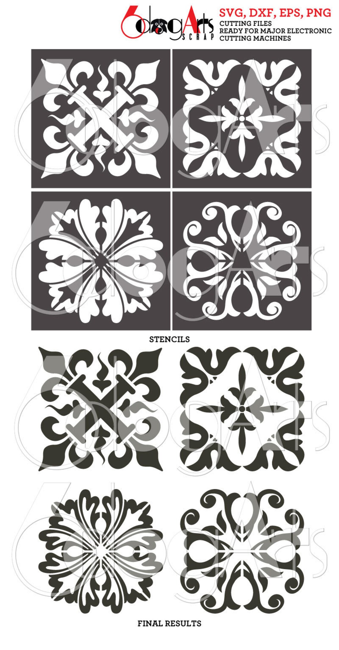 4 Tile Digital Stencil Template Designs SVG DXF Vector Files - Etsy