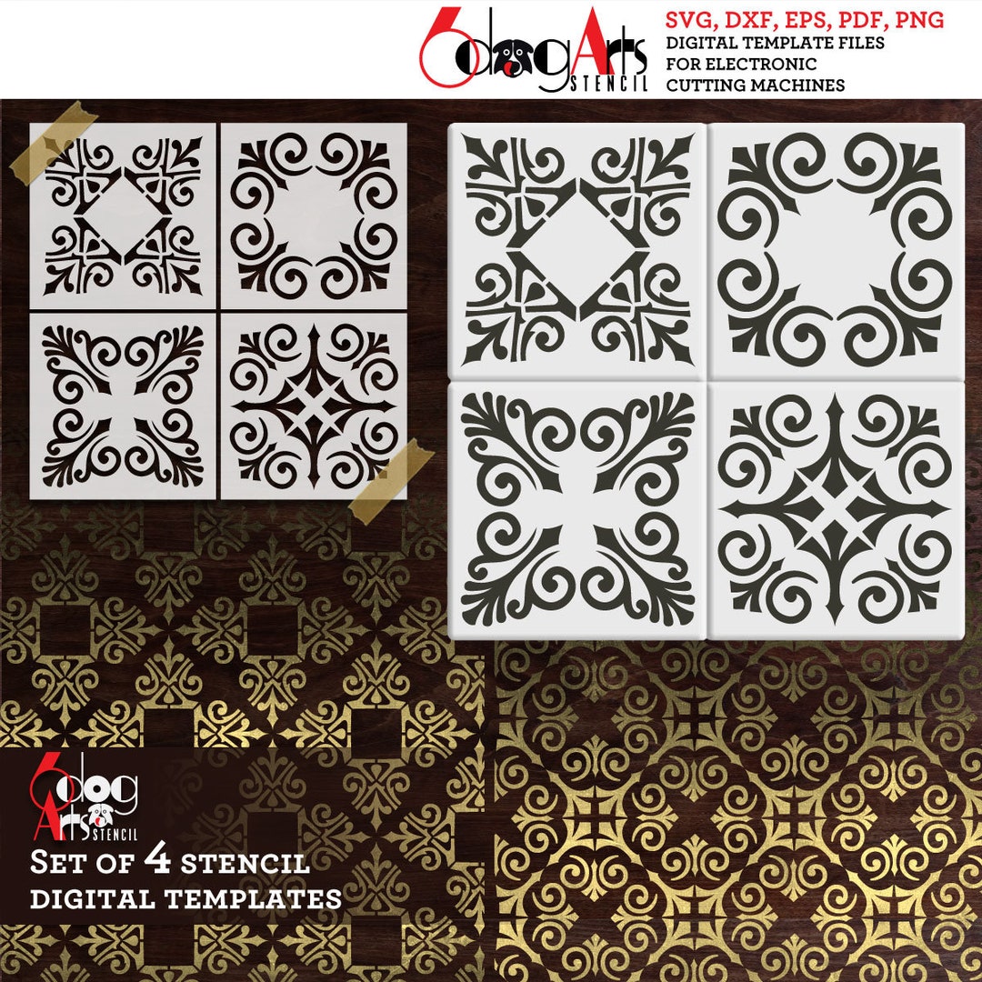 4 Tile Digital Stencil Template Designs SVG DXF Vector Files Diy Mylar ...