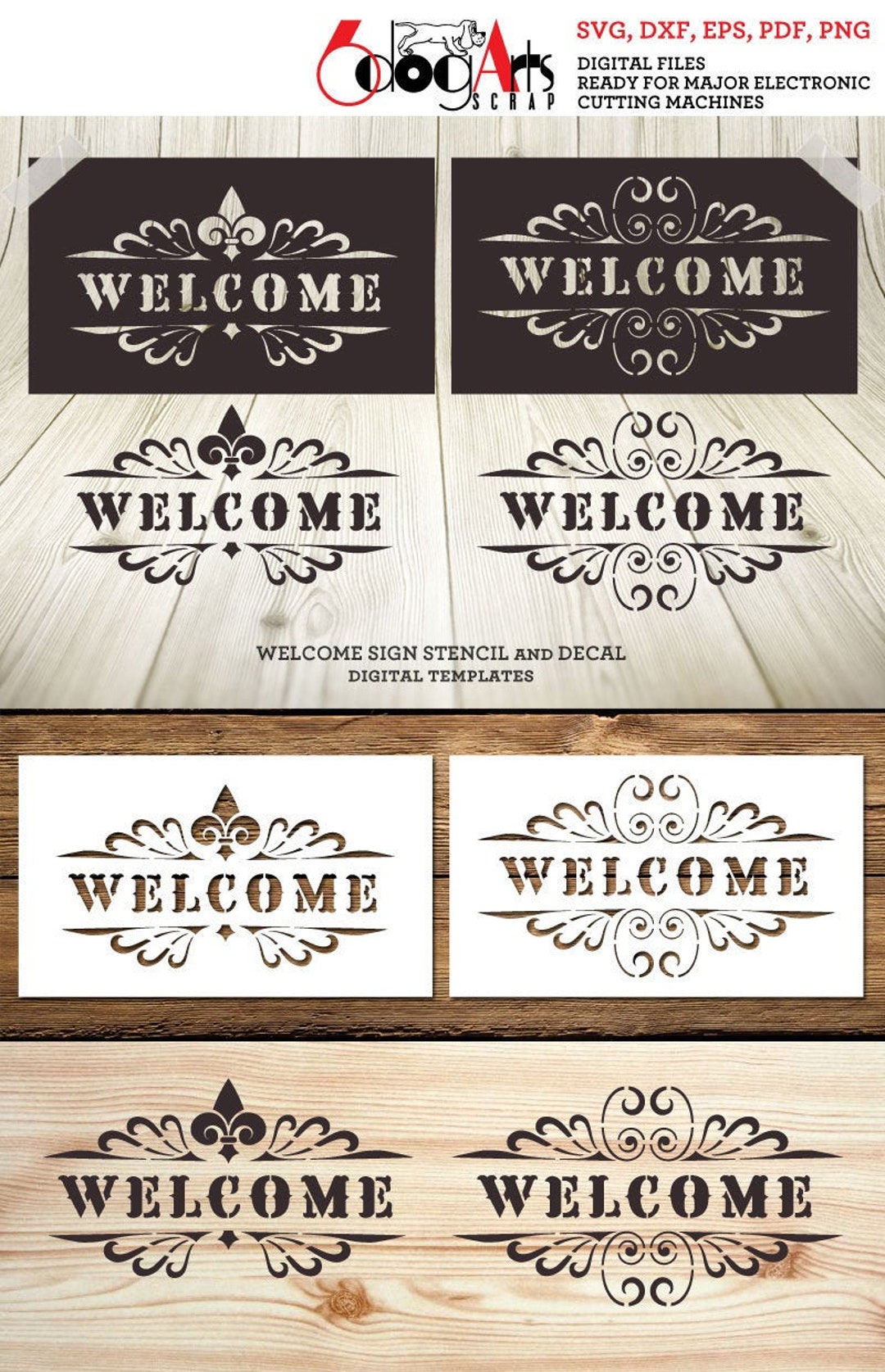 2 Welcome Sings Digital Stencil and Decal Templates Download - Etsy